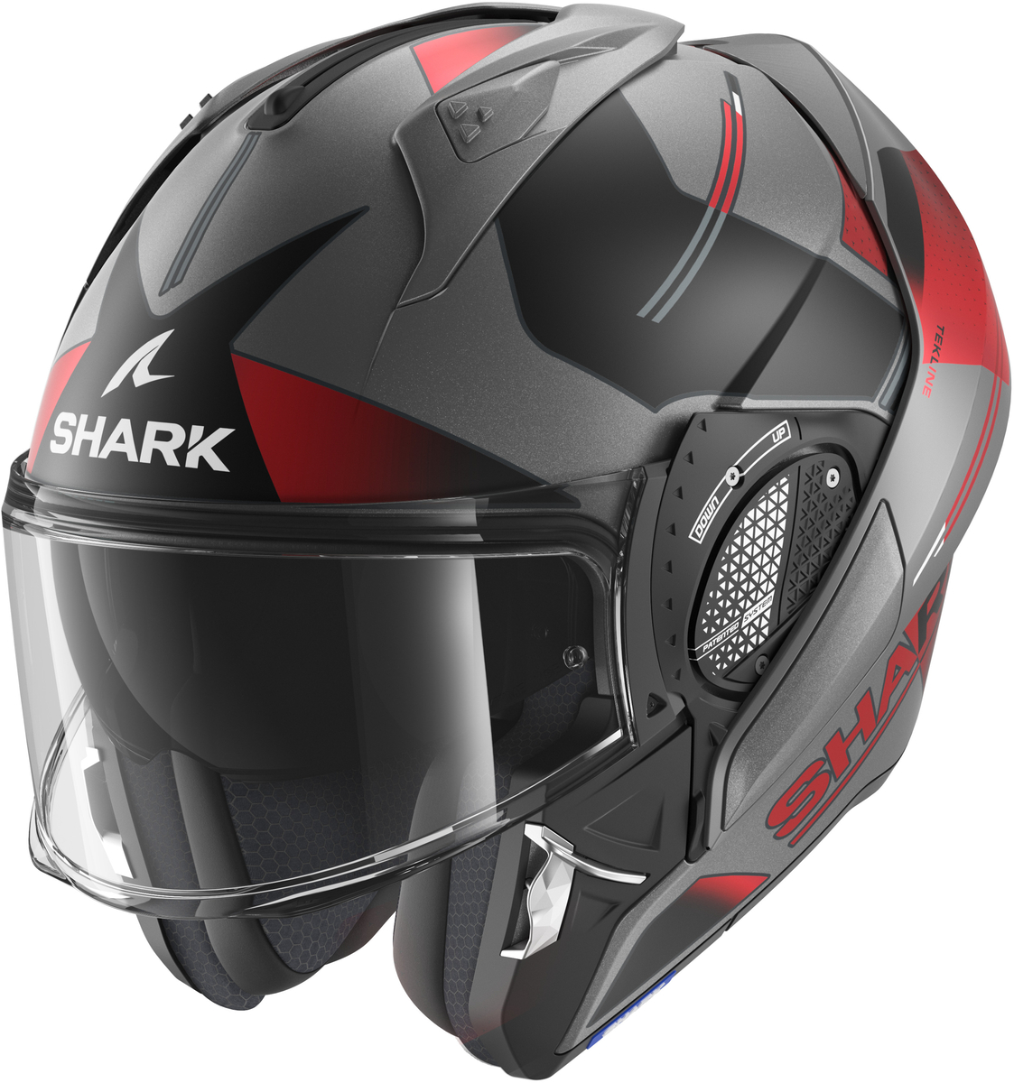 SHARK Evo GT Tekline Matt Anthracite-Chrome-Red AUR - Flip-up helmet | RAD